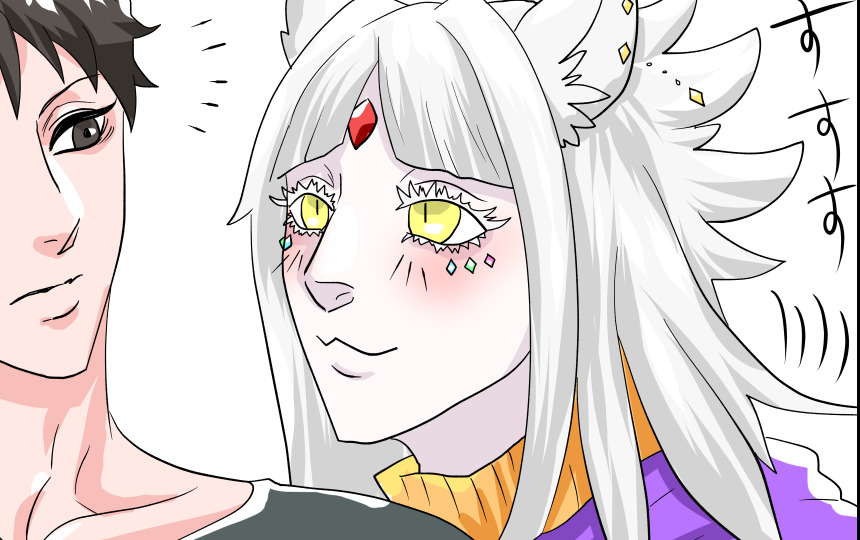 人外創作BL漫画（4コマほのぼの）・『白獅子王子の愛情表現―頬ペロ編』1本 | にらろーる@人外創作BL小説（R18）・漫画 | OFUSE (オフセ)